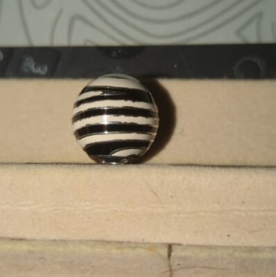 New HALIA 925 STERLING SILVER Black Cream ENAMEL Stripe Animal BEAD ...