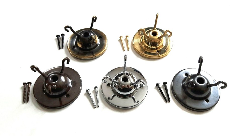 3 hook ceiling rose plate + 1 1/4" screws light fitting 10mm thread ...