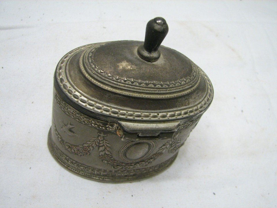 Vintage Ornate Victorian Sewing Pin Cushion Box Felt Lined Trinket Lid ...