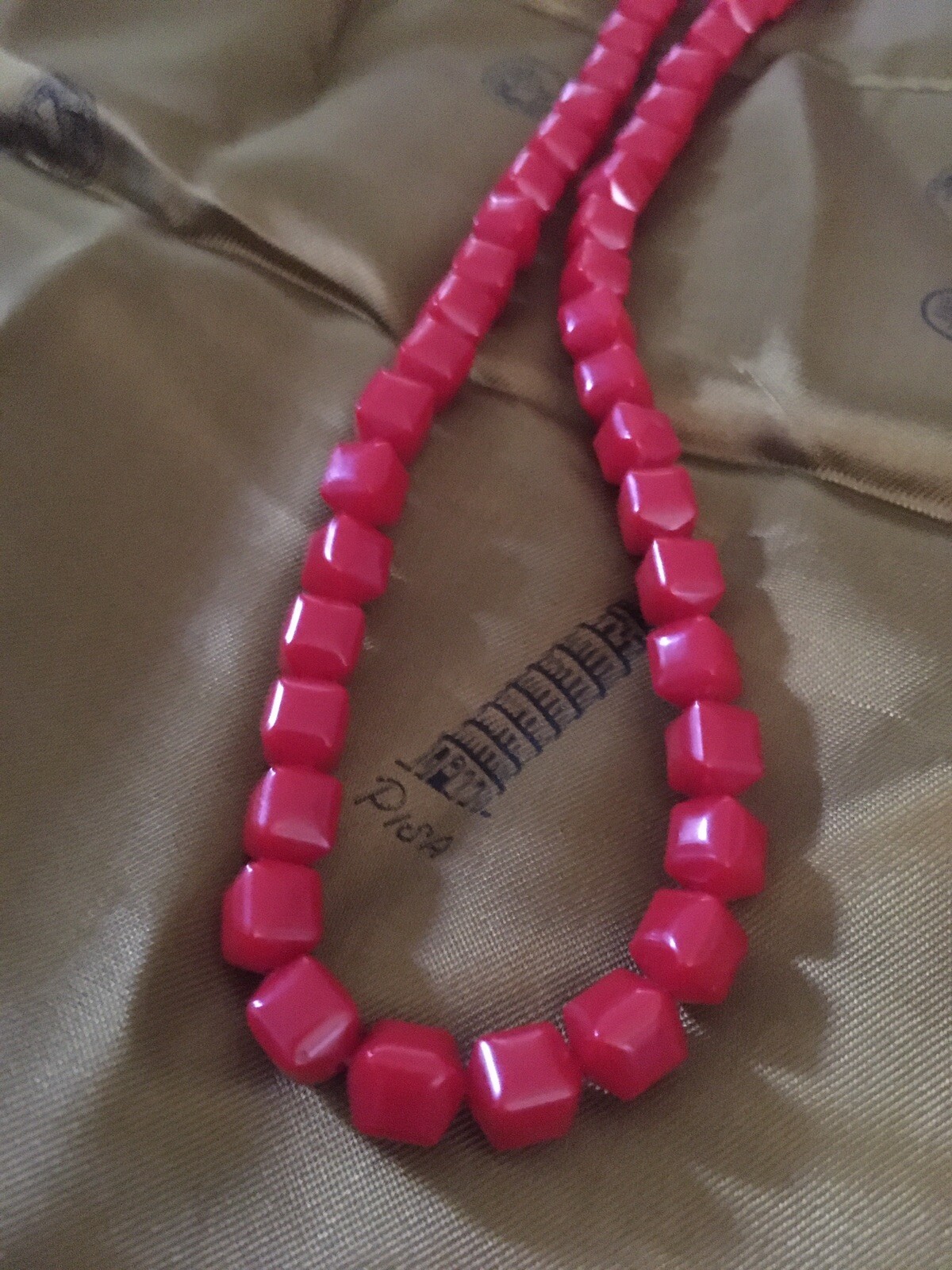 Rare Red Bakelite Square Beaded Necklace With 925 Cla… - Gem