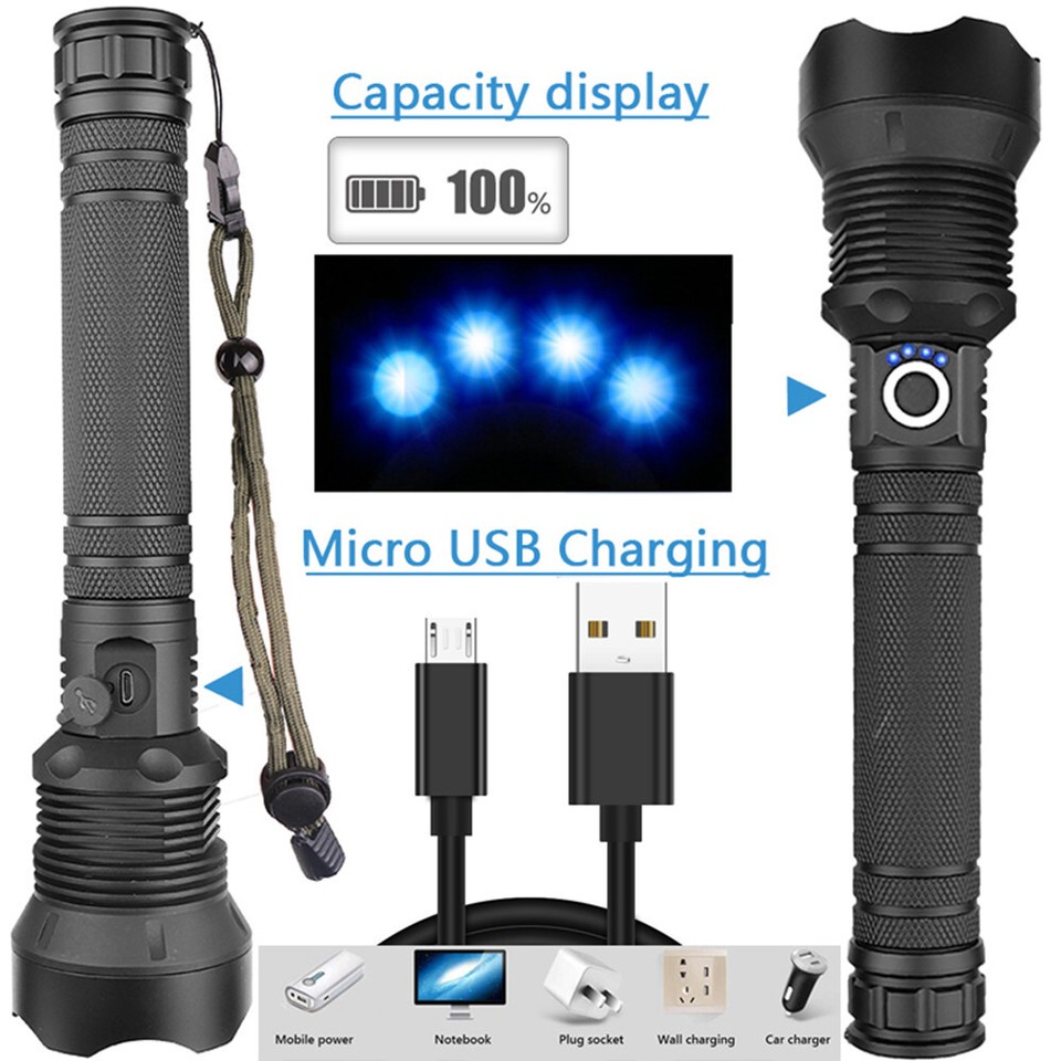 2500000LM Rechargeable XHP90.2 LED Flashlight Tactical Super Bright ...