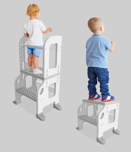 Kitchen Buddy Kids Step Ladder Stool Toddler Learning Tower Safety Bar ...