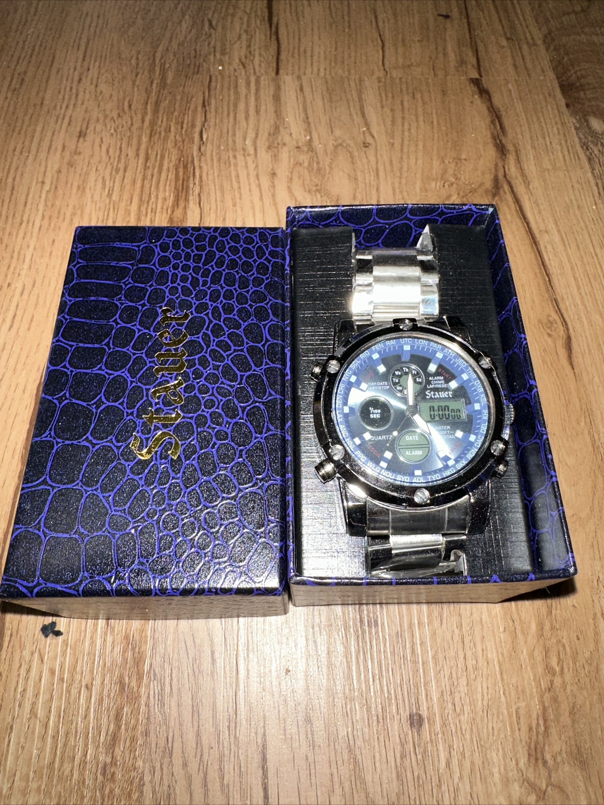 Men' Stauer Blue Stone Chronograph Wristwatch 33208 | eBay