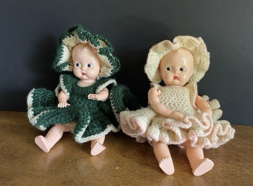 Vintage Pair 1950’s Ideal 8” Sleepy Blue Eyes Dolls Side Eye Fancy Knit ...