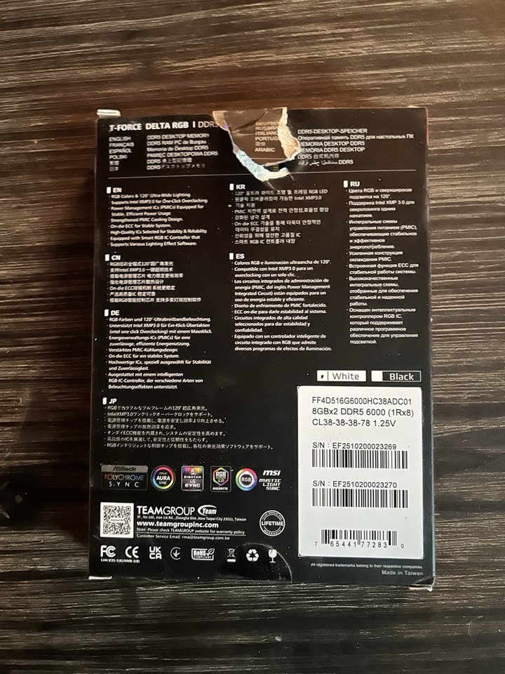 TEAMGROUP T-Force Delta RGB 16GB DDR5 6000MHz White RAM Kit | eBay