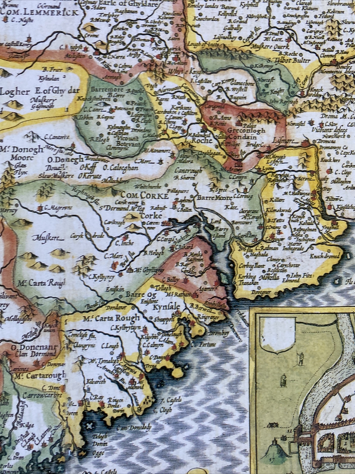 Old Tudor Poster map Munster, Cork Ireland 1600s Reprint Antique Speed ...