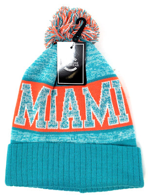 MIAMI City Cap Cuff Pom Beanie Winter Hat Cuffed NWT | eBay