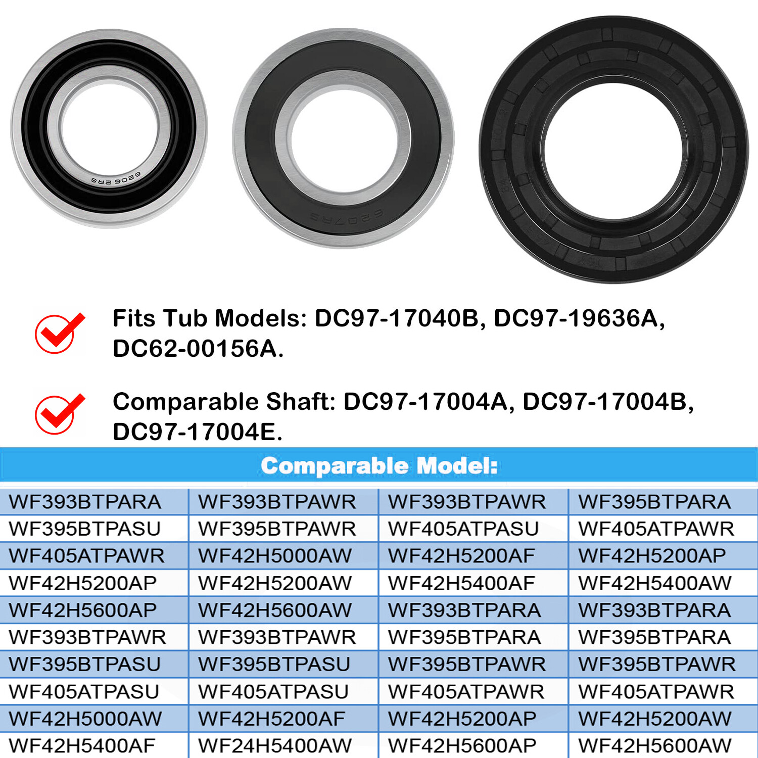 Samsung Washer Seal Bearing Kit DC97-17040B DC97-19636A DC62-00156A ...