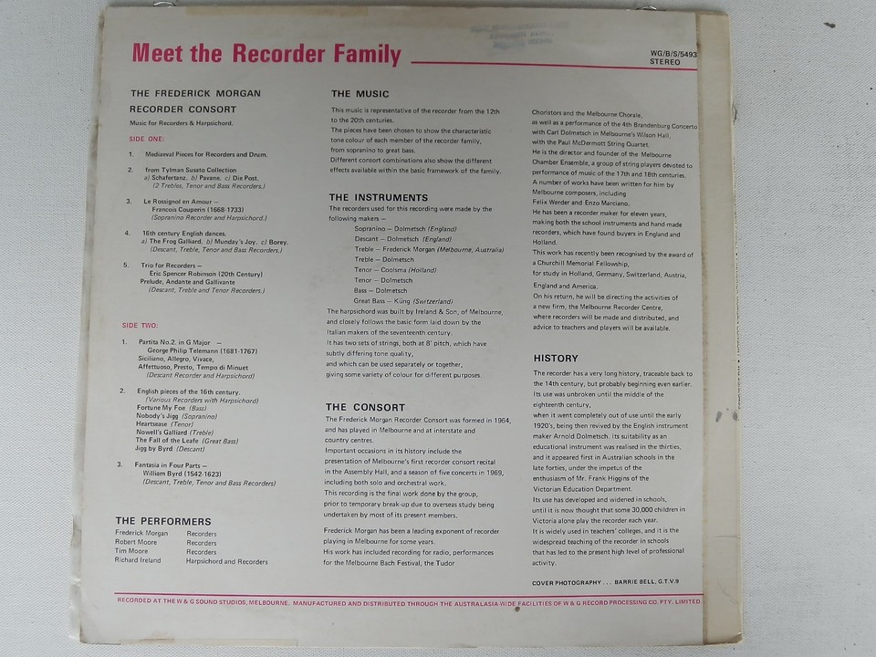 FREDERICK MORGAN RECORDER CONSORT - MEET THE RECORDER FAMILY - Scarce ...