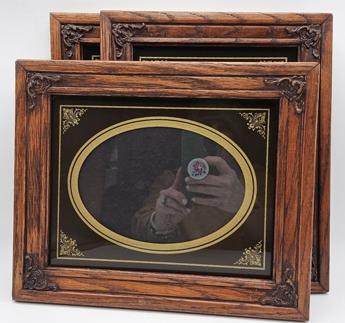 Vintage Oak Picture Frames Filigree With Reverse Painted Gold Oval ...