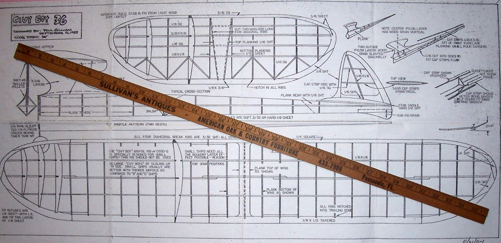 Rare CIVY BOY 36 PLAN to Build Paul Gilliam's Classic Free Flight Model ...