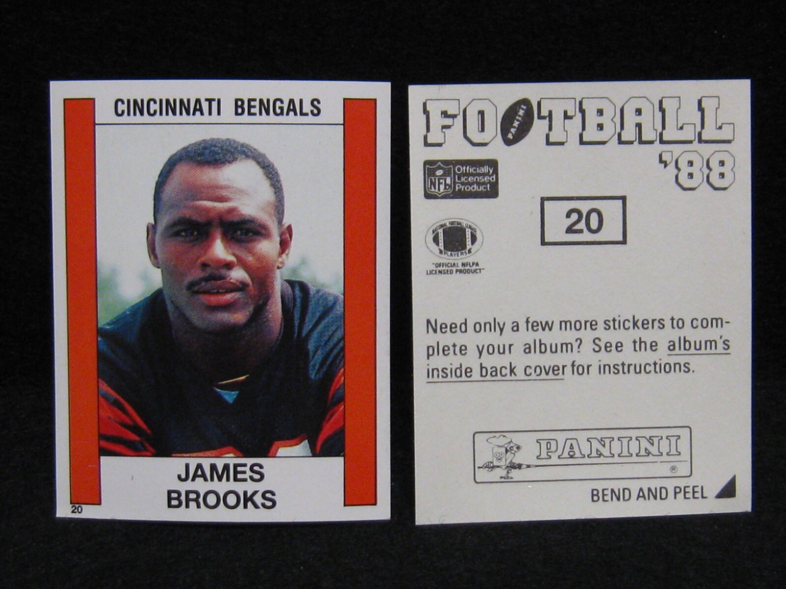 1988 James Brooks Cincinnati Bengals Panini Sticker #20 | eBay