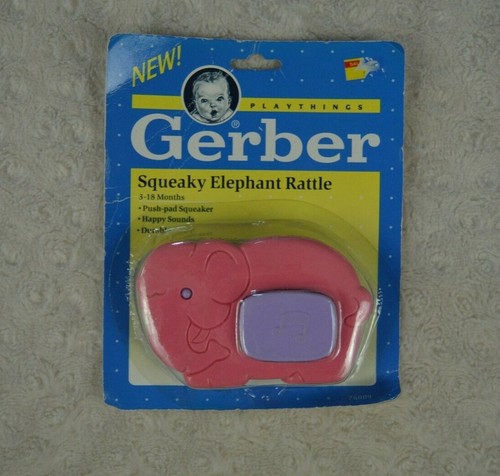 Gerber Squeaky Elephant Rattle Baby Toy Pink Purple 76009 Vintage NEW ...