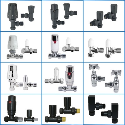 Thermostatic Manual TRV Radiator Valves 1/2" x 15mm Angled Straight Rad ...