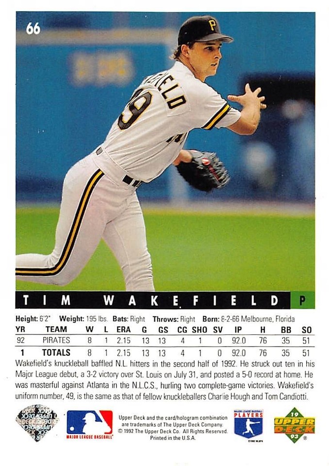 1993 Upper Deck Baseball Tim Wakefield #66 NM/MT PITTSBURGH PIRATES | eBay