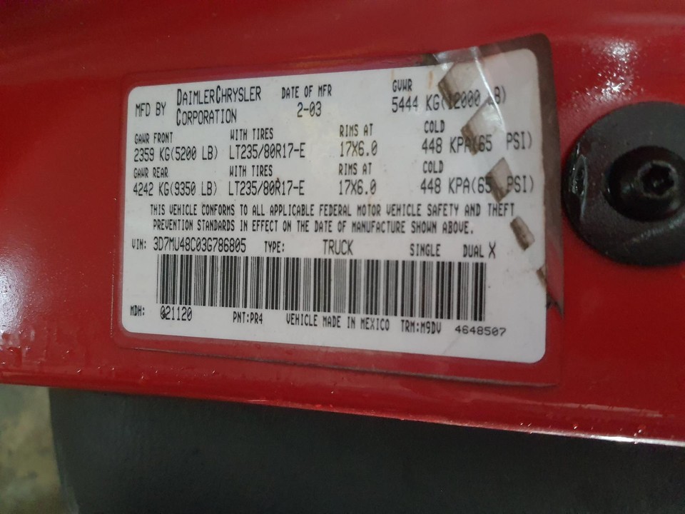 2003 DODGE 2500 3500 Engine 5.9L CUMMINS VIN C (8th digit, HO) 03 ...