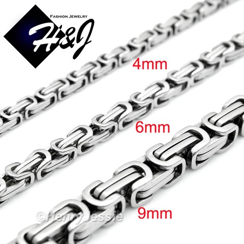 24"MEN Stainless Steel 4mm/6mm/9mm Silver Byzantine Box Link Chain ...