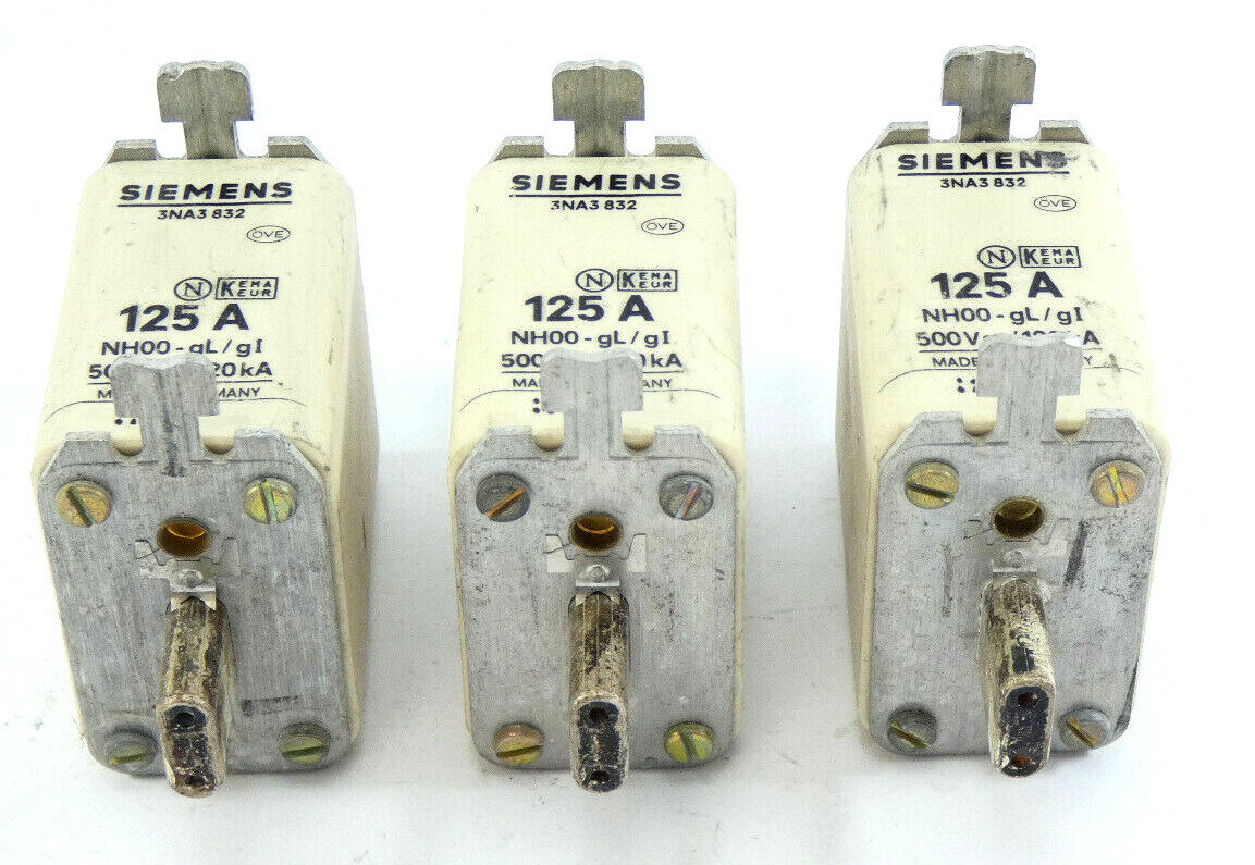 3 Stück Siemens 3NA3 832 Sicherungseinsatz NH00 | 125A | ~ 500 V | 120 ...