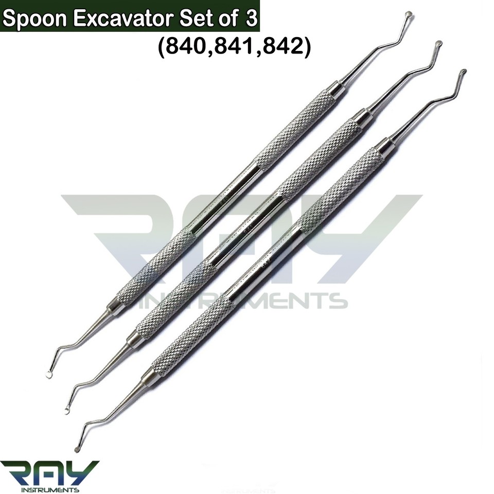 Set of 3 Dental Spoon Excavator Restorative Double Ended Surgical ...