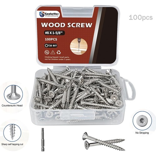 #8 x 1-5/8" Deck Screws T20 Torx Drive Self Fencing Flat Head 304 ...