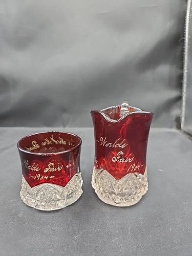 Antique Set Ruby Glass Cup And Creamer 1904 World's Fair St Louis ...