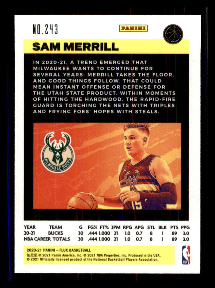 2020 Basketball 2020-21 Panini Flux Sam Merrill Milwaukee Bucks #243 ...