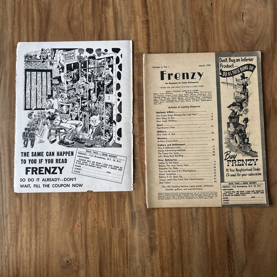 Frenzy Magazine March 1959 Satire Humor Mad Imitator Vintage Parody ...