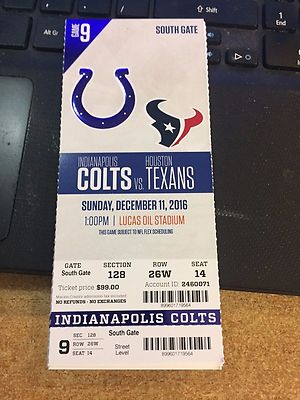2016 INDIANAPOLIS COLTS VS HOUSTON TEXANS TICKET STUB 12/11 NFL | eBay