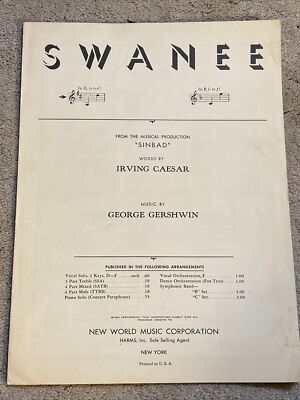 1919 SWANEE Sheet Music by George Gershwin, Irving Caesar from SINBAD ...