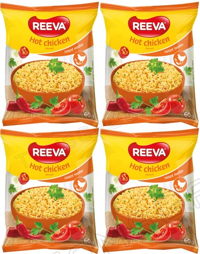 4 REEVA HOT CHICKEN Flavor Instant Ramen Noodle Soup Snacks (Rollton ...
