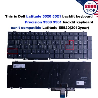 New US Keyboard Backlit for Dell Latitude 5520 5521 Precision 3560 3561 ...
