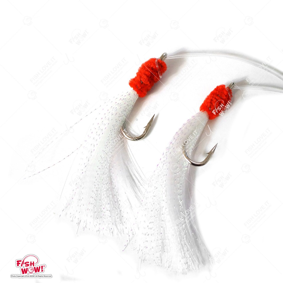 20pks 5/0 White Fishing Shrimp Fly Rig Krystal flash Rockfish Ling Rock ...