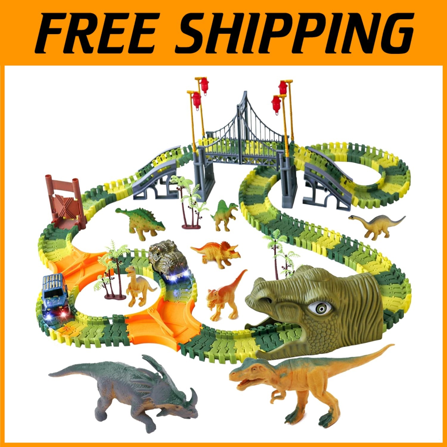 Interactive Dinosaur Road Race Set - 216 Flexible Tracks – DOQAAN.COM
