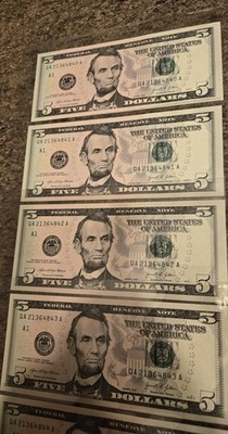2021 consecutive usa 5 dollar bills containing 2 scrambled ladder notes ...
