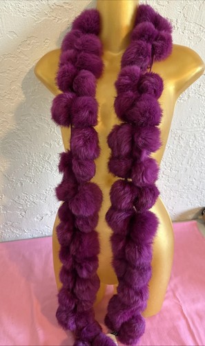 CEJON Genuine Rabbit Fur Scarf Magenta Pink pom poms Fluffy Soft | eBay