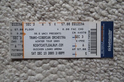TSO CONCERT TOUR 12/19/2009 FULL TICKET FLOOR FRONT ROW THE Q CLE | eBay