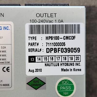 Nautilus Hyosung ATM Machine 7111000005 Power Supply 1800 2700 5000 ...