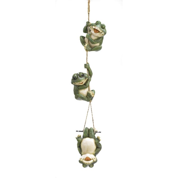Frolicking Frogs Hanging Decor 3 Giggling Acrobats Garden Swinging Rope ...