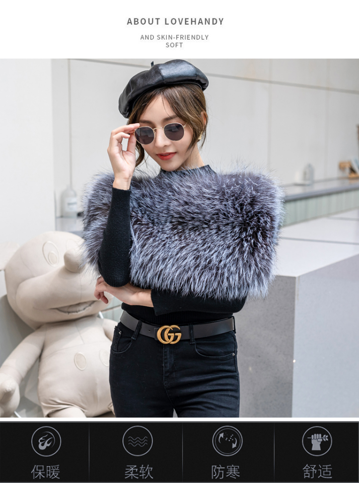 100% Real Silver Fox Fur &Raccoon Fur Wraps Shawl Pullover Cape Shrugs ...