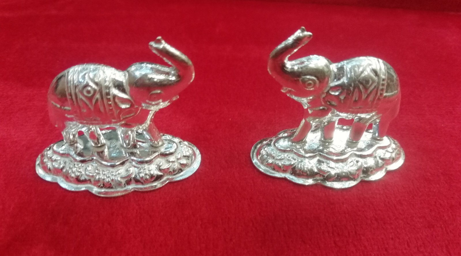 Pure Silver Elephant Idol Pair for Puja (Trunk Upside), Vastu and Rahu ...