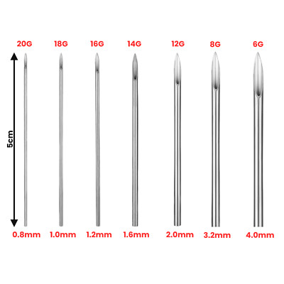 Piercing Needles 6G 8G 12G 13G 14G 15G 16G 18G 20G - Sterile Disposable ...
