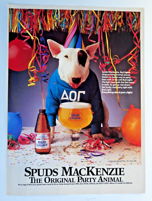 Spuds Mackenzie Original Party Animal Vintage 1987 Original Print Ad 8. ...