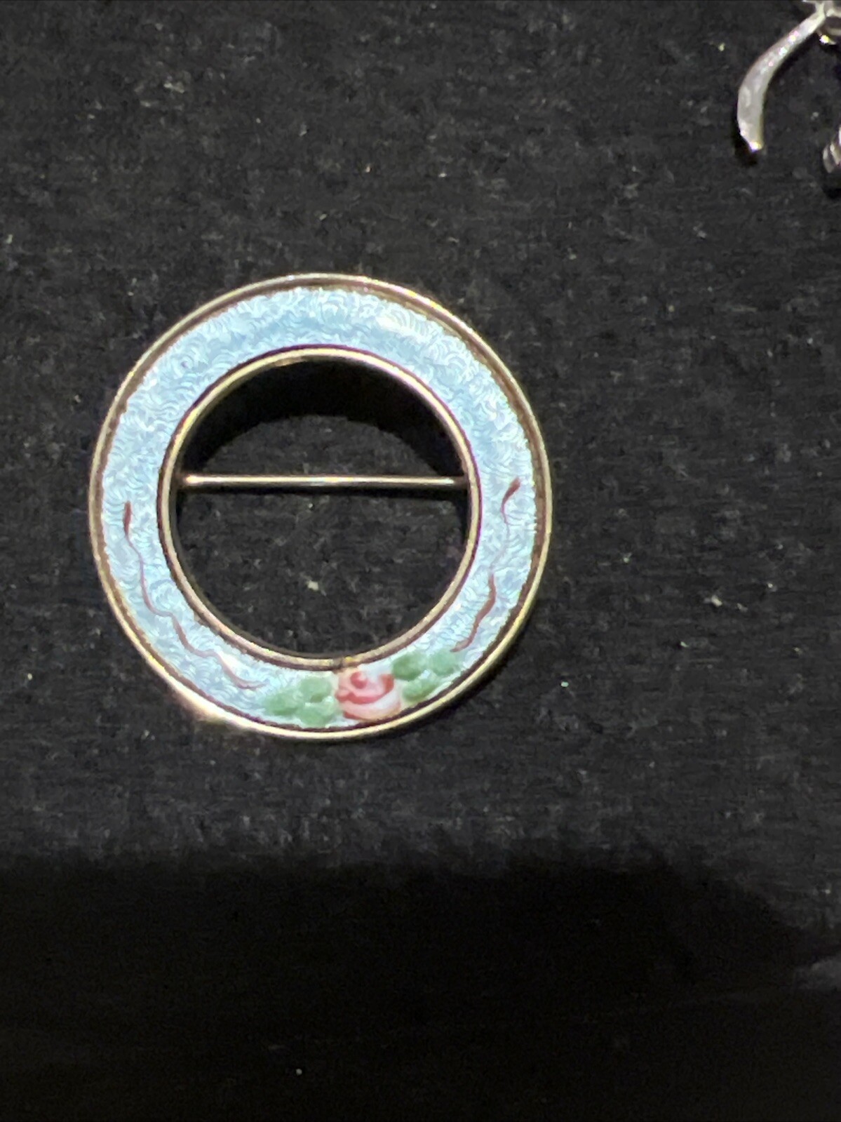 Antique estate Guilloche Enamel circle pin brooch - Gem