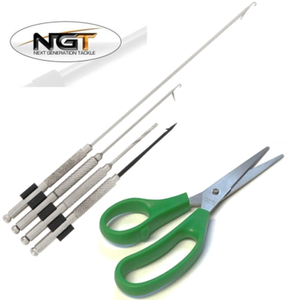 4 PC NGT CARP FISHING STAINLESS STEEL BAITING NEEDLES + GREEN BRAID SCISSORS | eBay