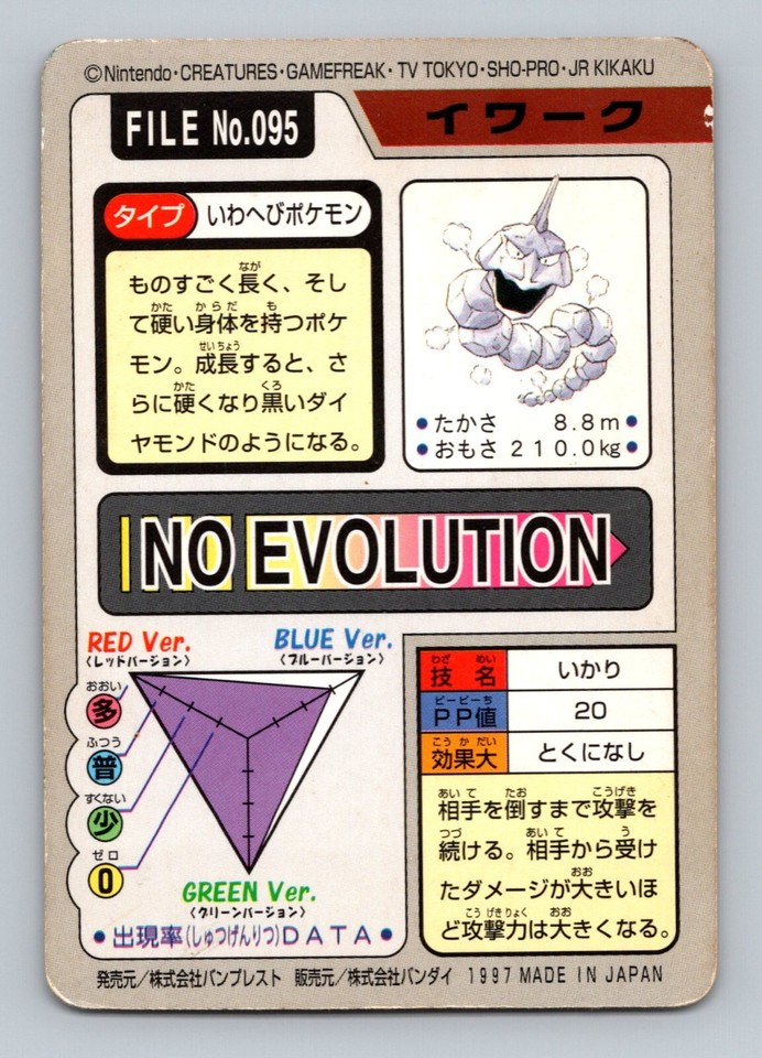 Pokemon Card Japanese - Onix No. 095 - Bandai Carddass | eBay