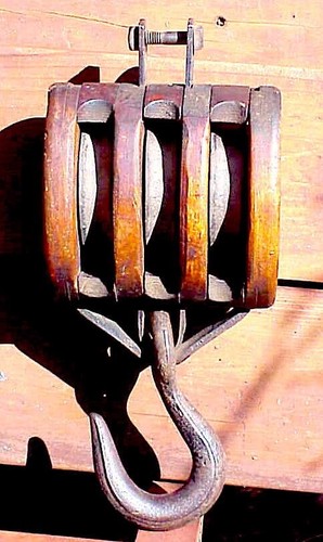 Antique/Vintage Cast Iron & Wood Triple Pulley Block Tackle Barn | eBay