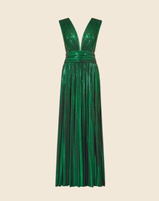 Amissima Leticia Metallic Green Plunging V-Neck Gown Size Med. NWT $455 ...
