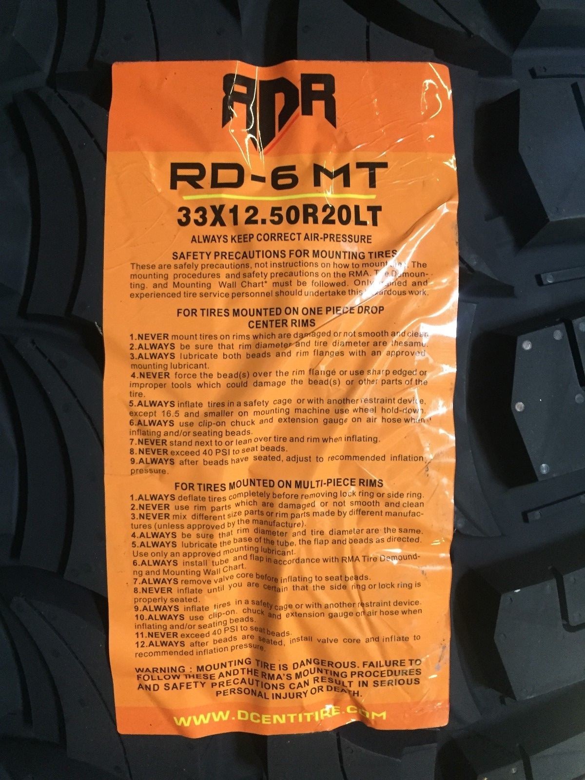 33X12.50R20LT 33 12.50 20 RDR RD-6 M/T 114Q 10PR Set of 4 Mud Tires ...