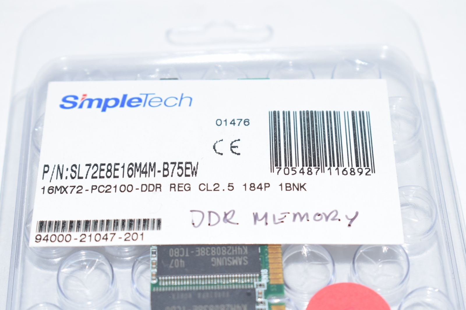 NEW SimpleTech SL72E8E16M4M-B75EW Ram Memory 16MX72 PC2100 DDR REG CL2 ...
