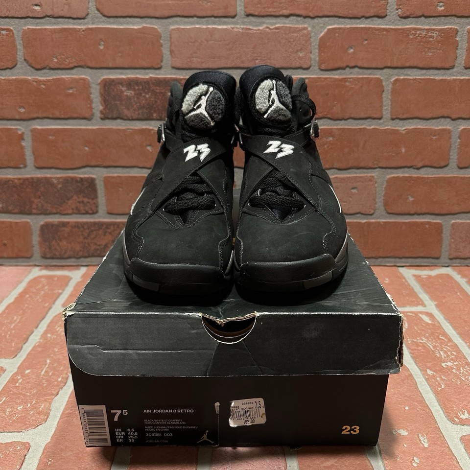 AIR JORDAN 8 AJ8 CHROME RETRO (2015) BLACK SILVER 305381 003 SZ 7.5 | eBay